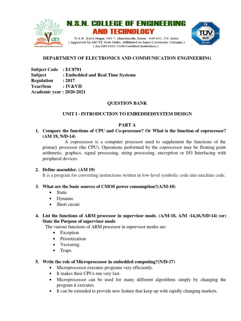 EC 8791 ERTS 2 Marks | PDF | Process (Computing) | Central Processing Unit