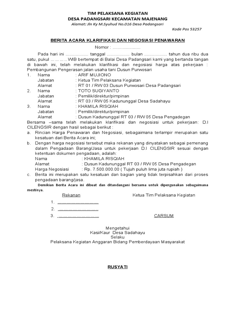20 Berita Acara Negosiasi Penawaran | PDF