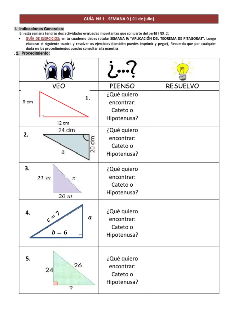 Guía de Teorema de Pitágoras | PDF