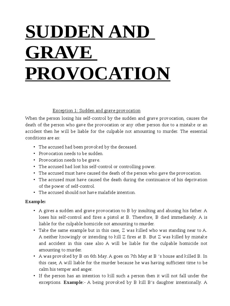Sudden and Grave Provocation Explained | PDF | Murder | Misconduct