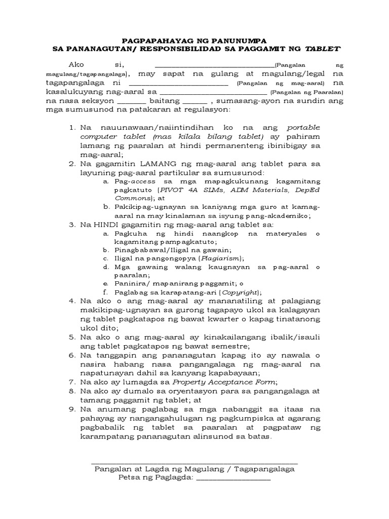 Pagpapahayag NG Panunumpa Tablet Students and Parents | PDF