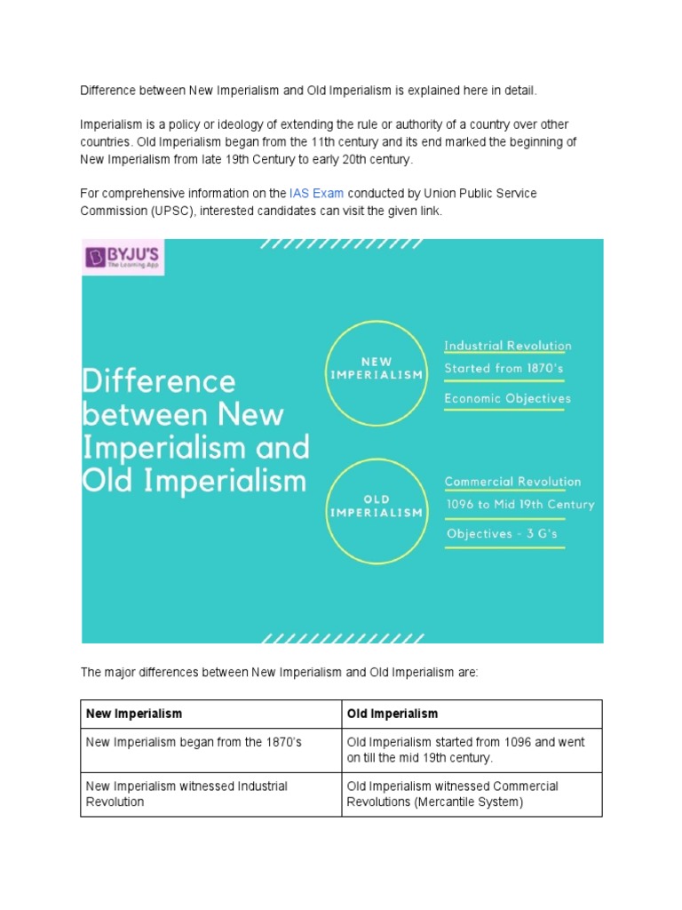 IAS Exam: New Imperialism Old Imperialism | PDF | Imperialism | Colonialism