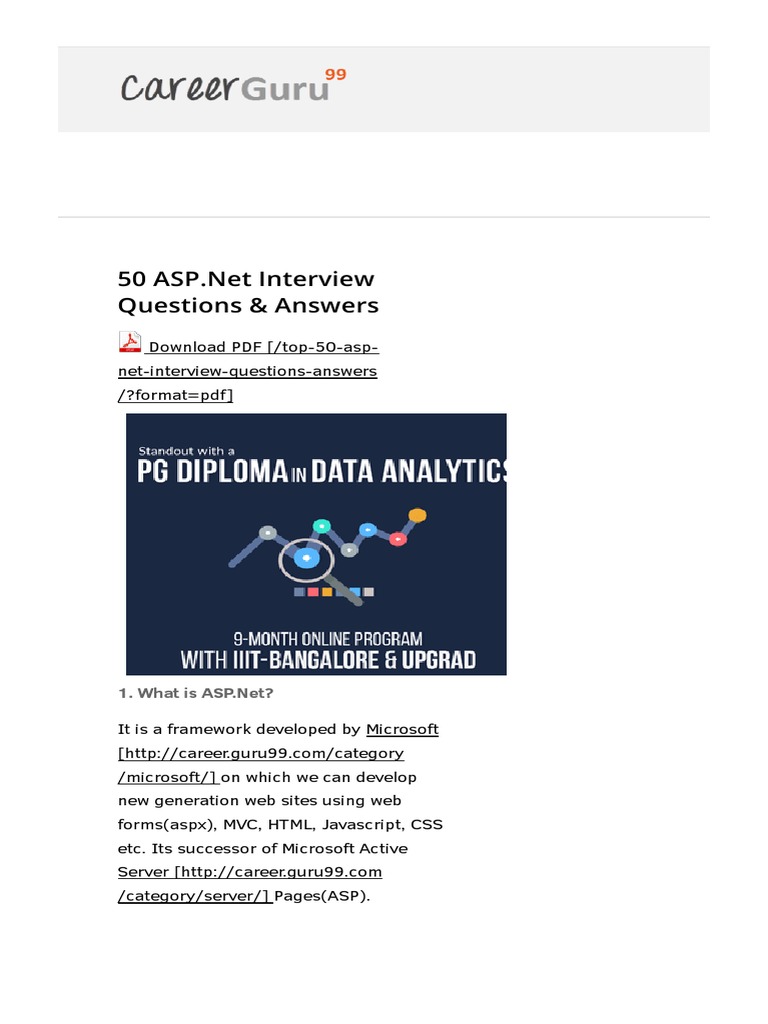 50 ASP - Net Interview Questions & Answers | PDF | Web Server | Internet & Web
