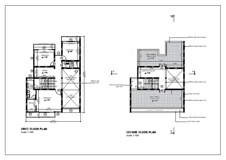First Floor Plan Second Floor Plan: Scale 1:100 Scale 1:100 | PDF ...