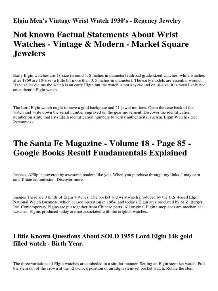 Elgin Watches Serial Numbers Elgin National Watcheefuczsubn | PDF