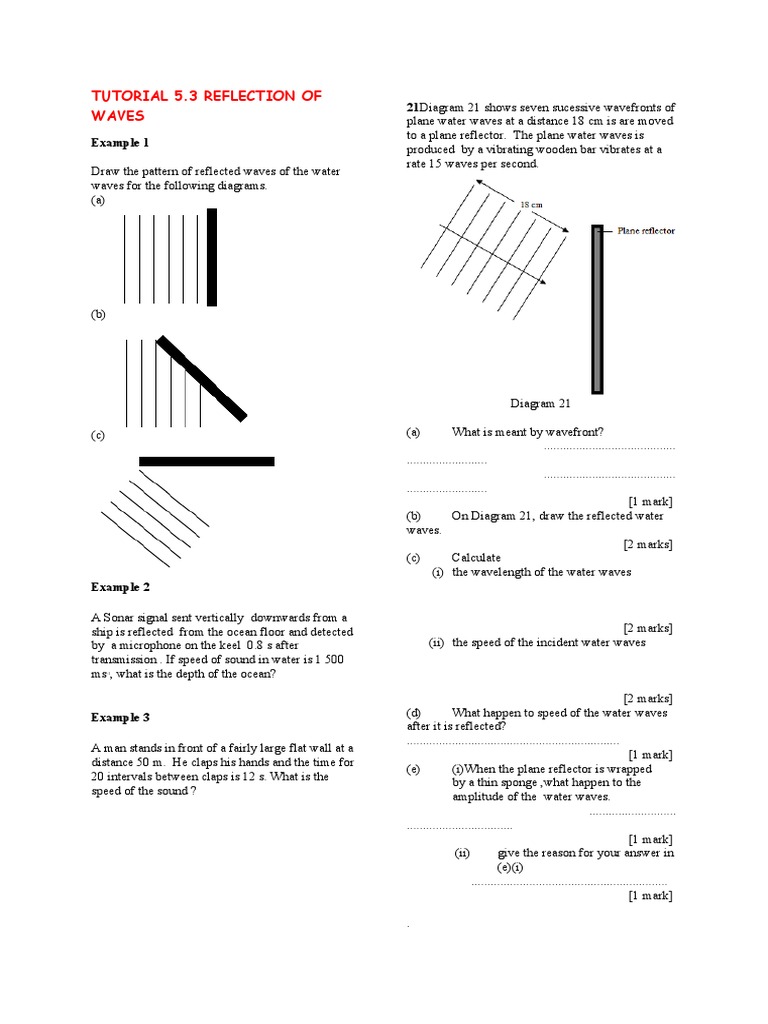 TUTORIAL 5.3 Reflection of Waves | PDF | Waves | Radar