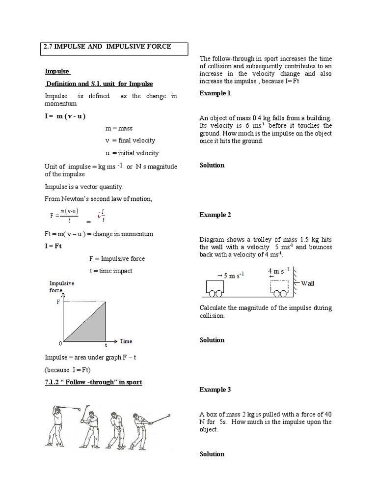 2.7 Impulse & Impulsive Force | PDF | Velocity | Force