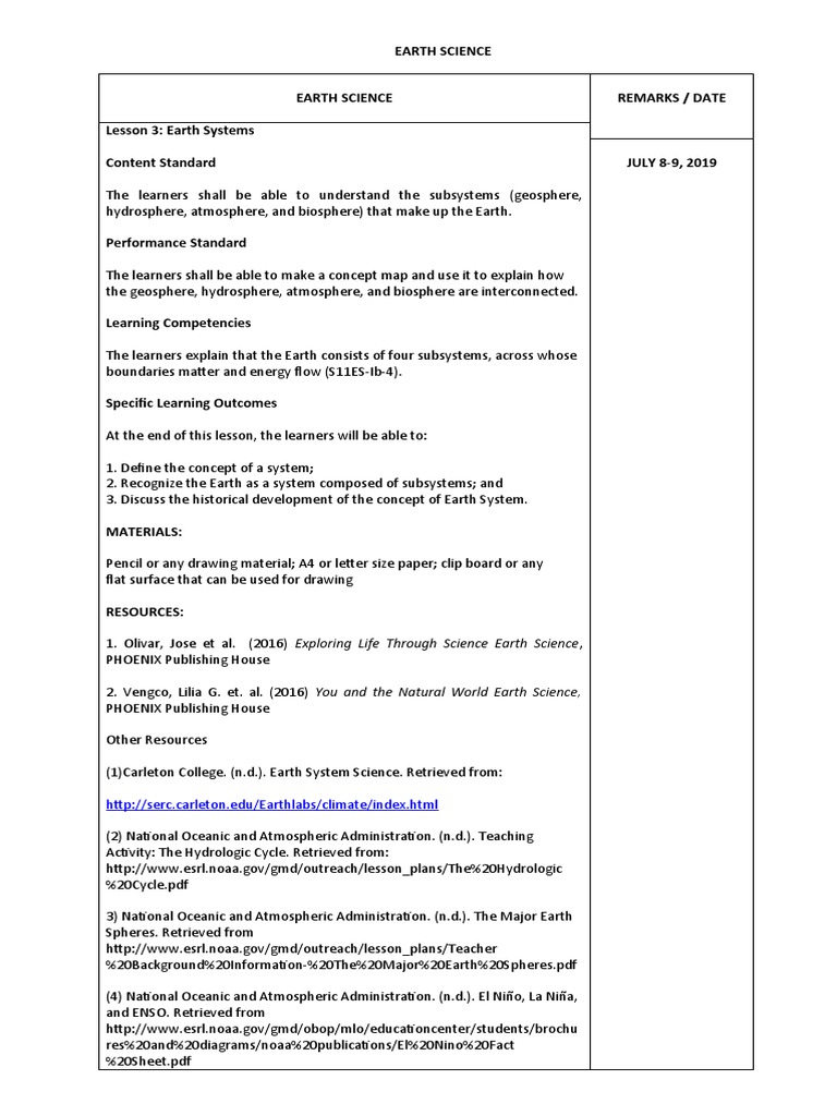 Earthsci Lesson 3&4 | PDF | Earth | Earth Sciences