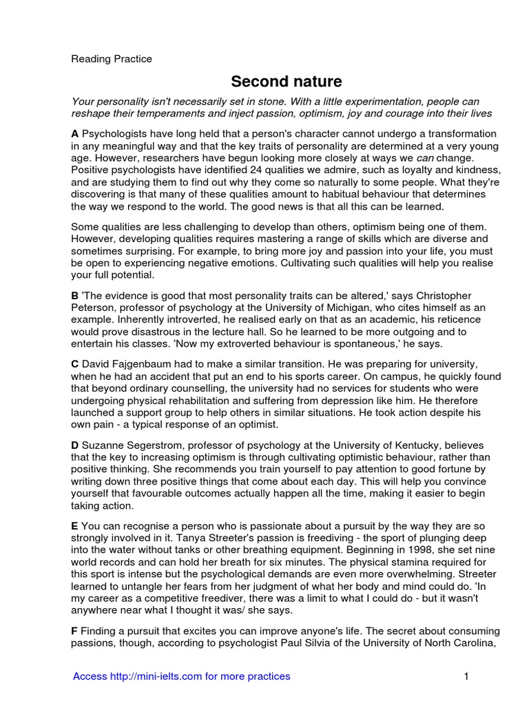 Reading Ielts | PDF | Optimism | Extraversion And Introversion