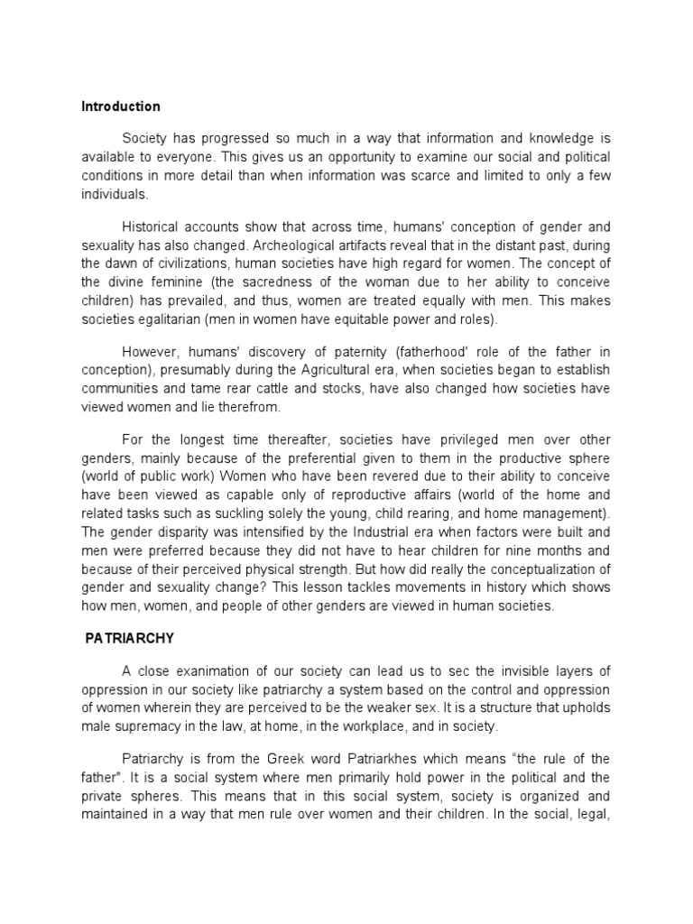 Lesson 2 Gender And Sexuality Across Time Pdf Patriarchy Feminism