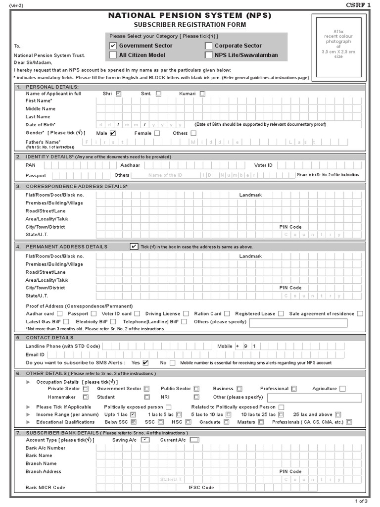 NPS Editable Form | PDF | Identity Document | Pension