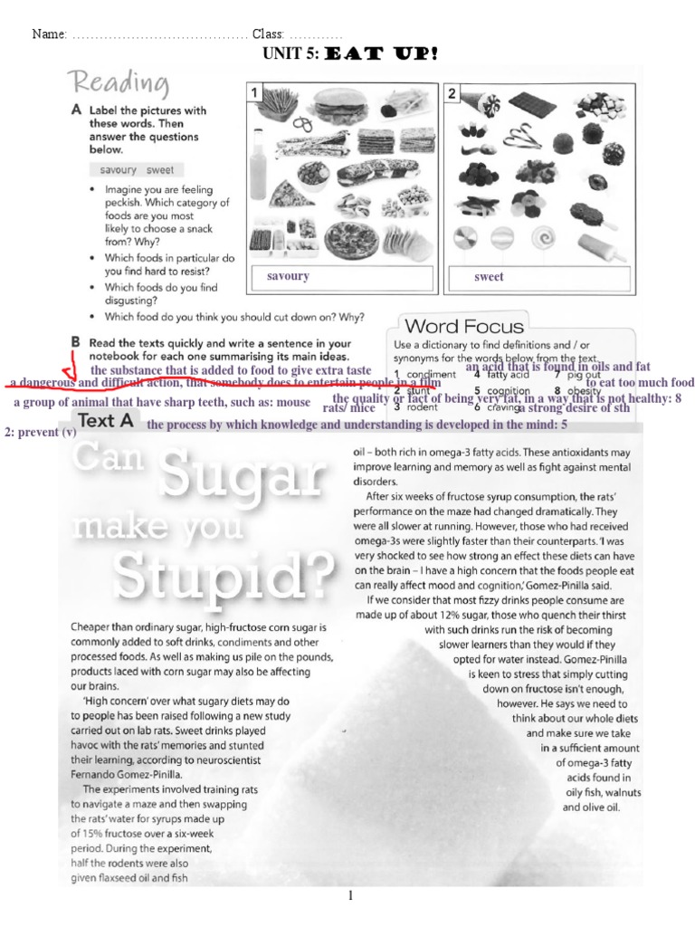 Unit 5: Eat Up!: Name: Class | Download Free PDF | Foods | Cooking