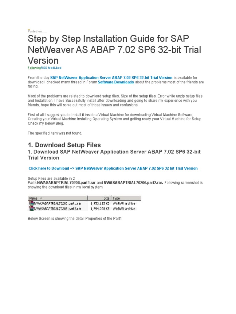 Step by Step Installation Guide For SAP NetWeaver AS ABAP 7.02 SP6 32-Bit Trial Version ...