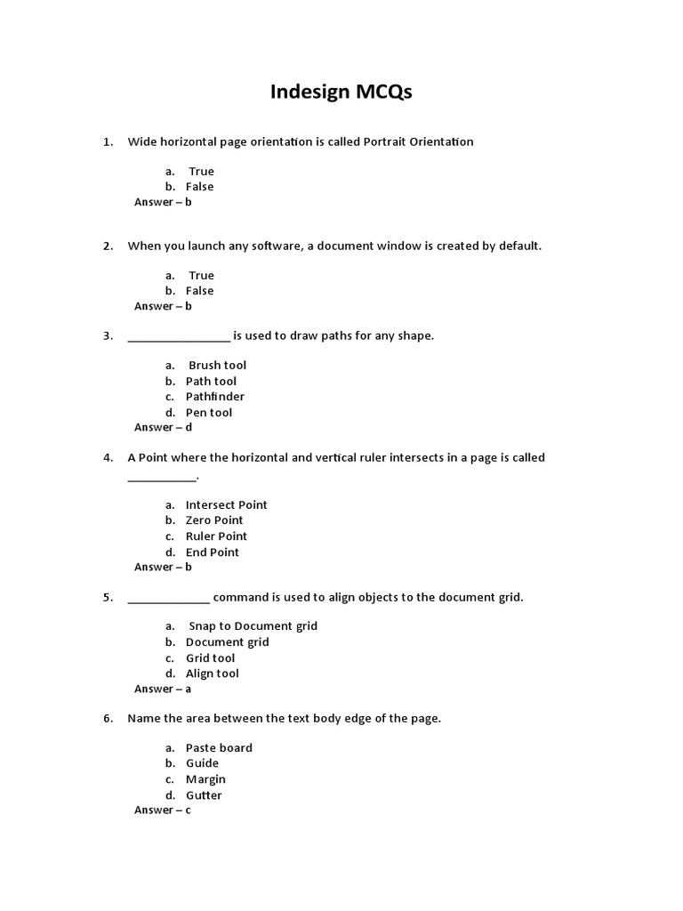 Indesign MCQS: Answer - B | Download Free PDF | Page Layout | Adobe In ...