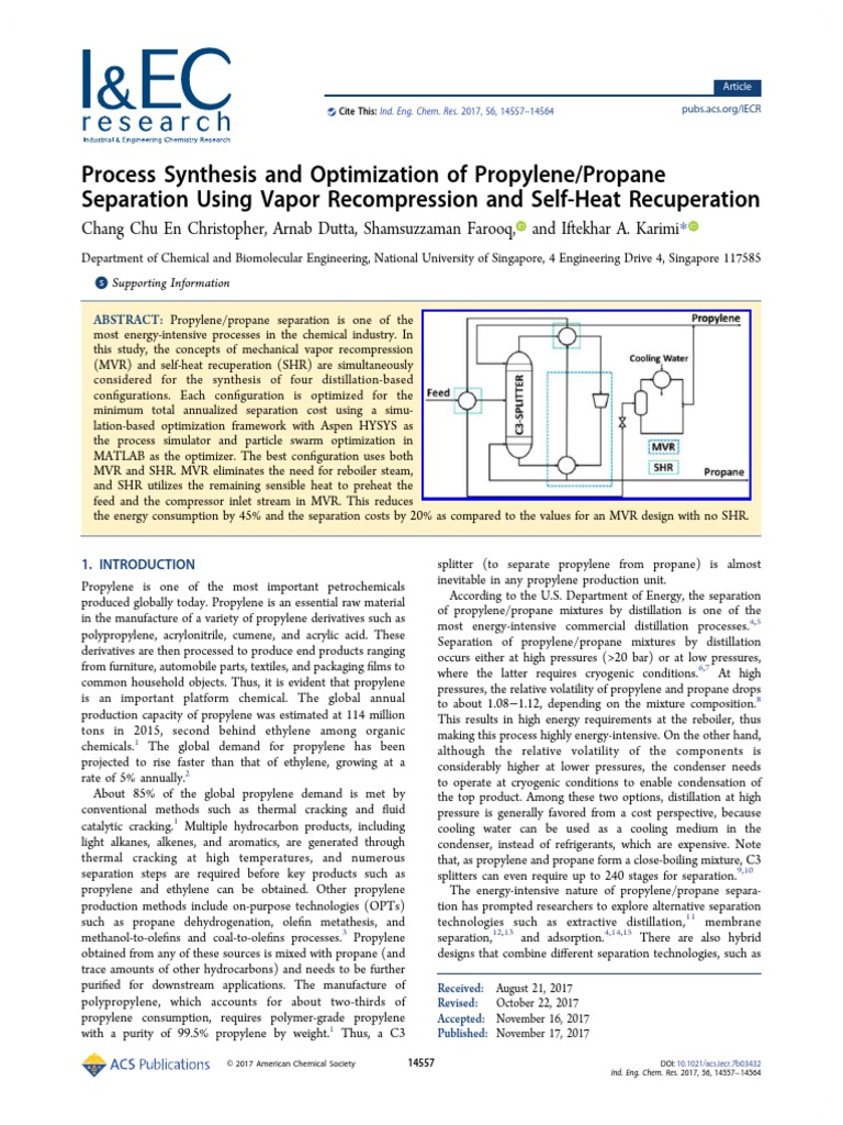 Process Synthesis and Optimization of Propylene - Propane Separation ...