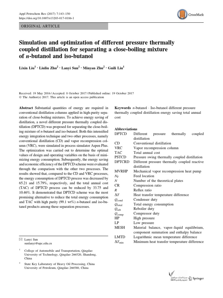 Simulation and Optimization of Different Pressure Thermally Coupled Distillation For Separating ...