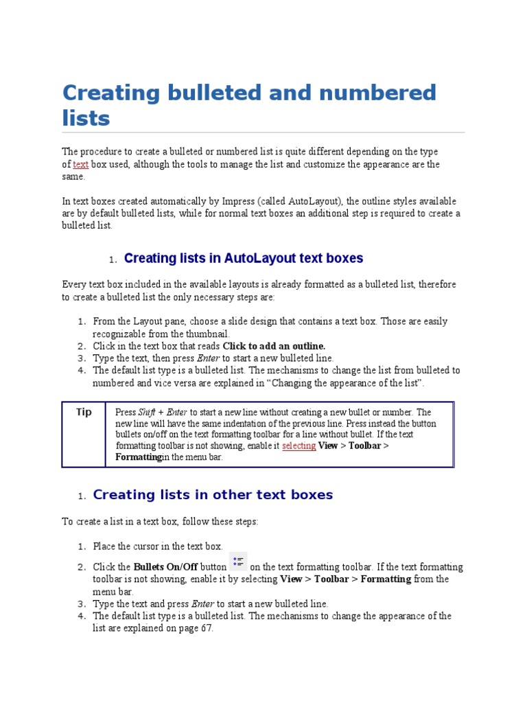 Creating Bulleted and Numbered Lists | PDF | Computing | Software