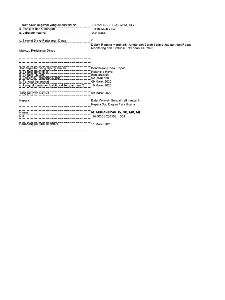 Blanko SPPD Isian PPK I | PDF