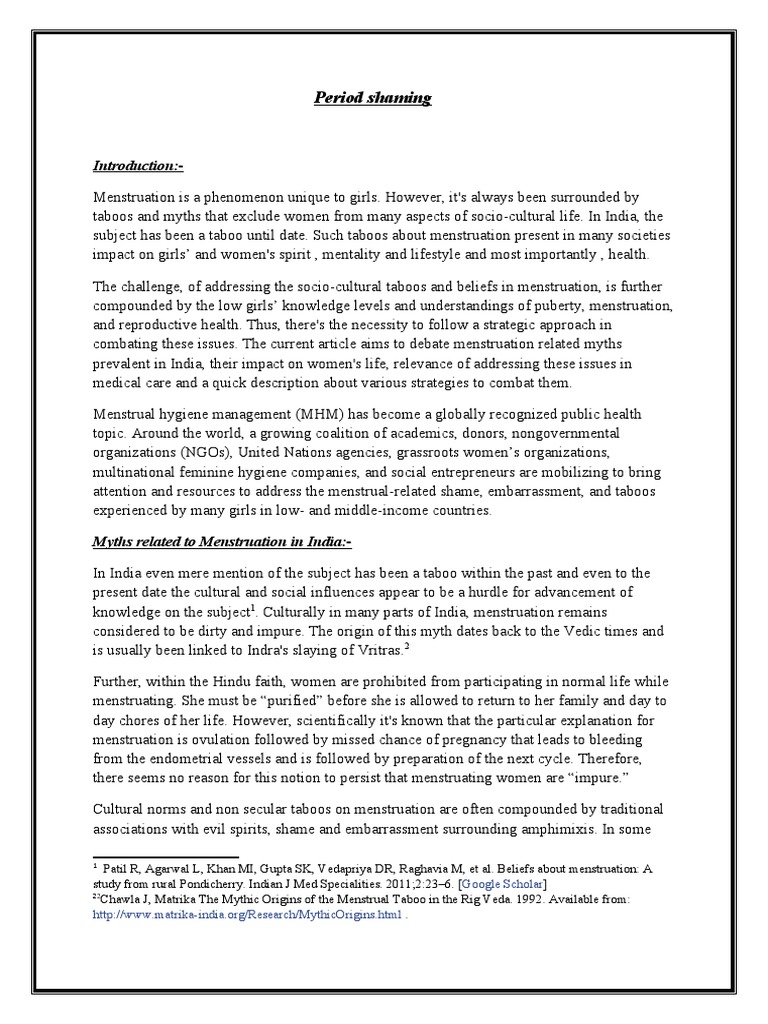 Period Shaming Introduction Pdf Menstruation Puberty 5256