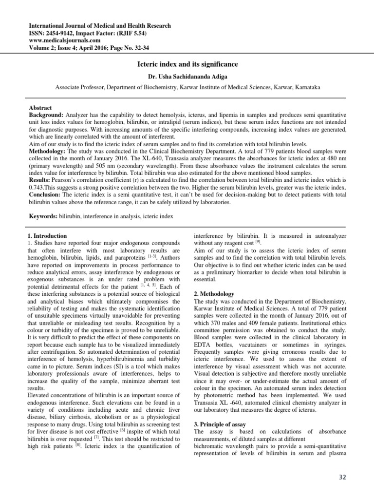 Icteric Index and Its Significance | PDF | Correlation And Dependence ...