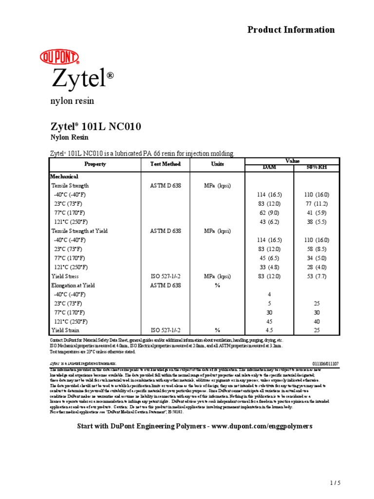 Zytel: D D D D | PDF | Strength Of Materials | Young's Modulus