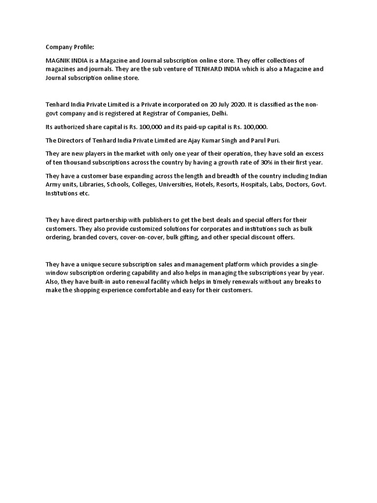 Magnik India: Magazine Subscription Overview | PDF