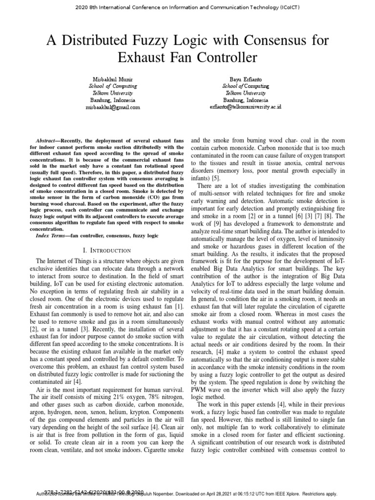 A Distributed Fuzzy Logic With Consensus For Exhaust Fan Controller | PDF | Atmosphere Of Earth ...