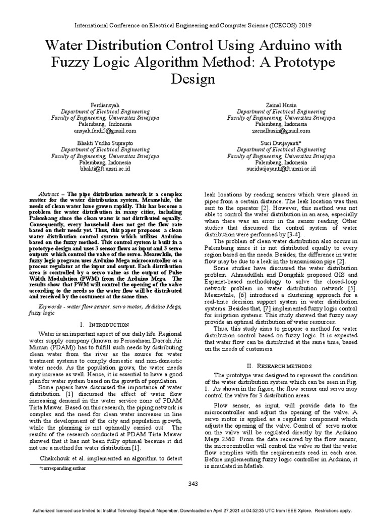 Water Distribution Control Using Arduino With Fuzzy Logic Algorithm 7964