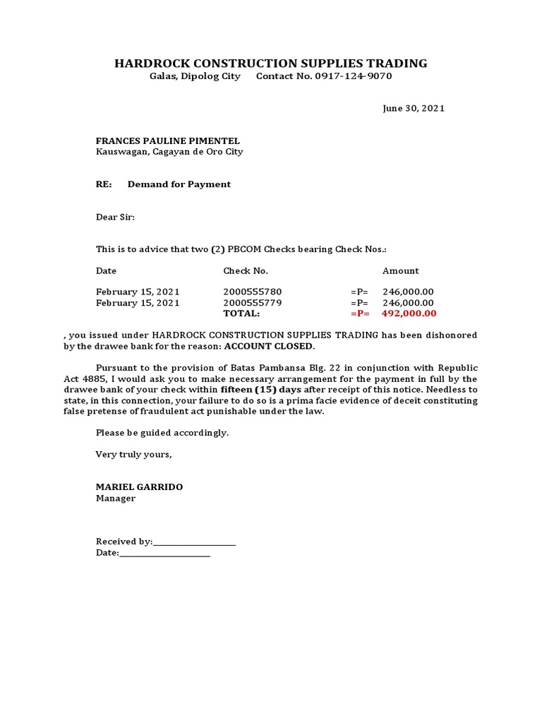 Notice of Dishonor Check - Pauline | PDF