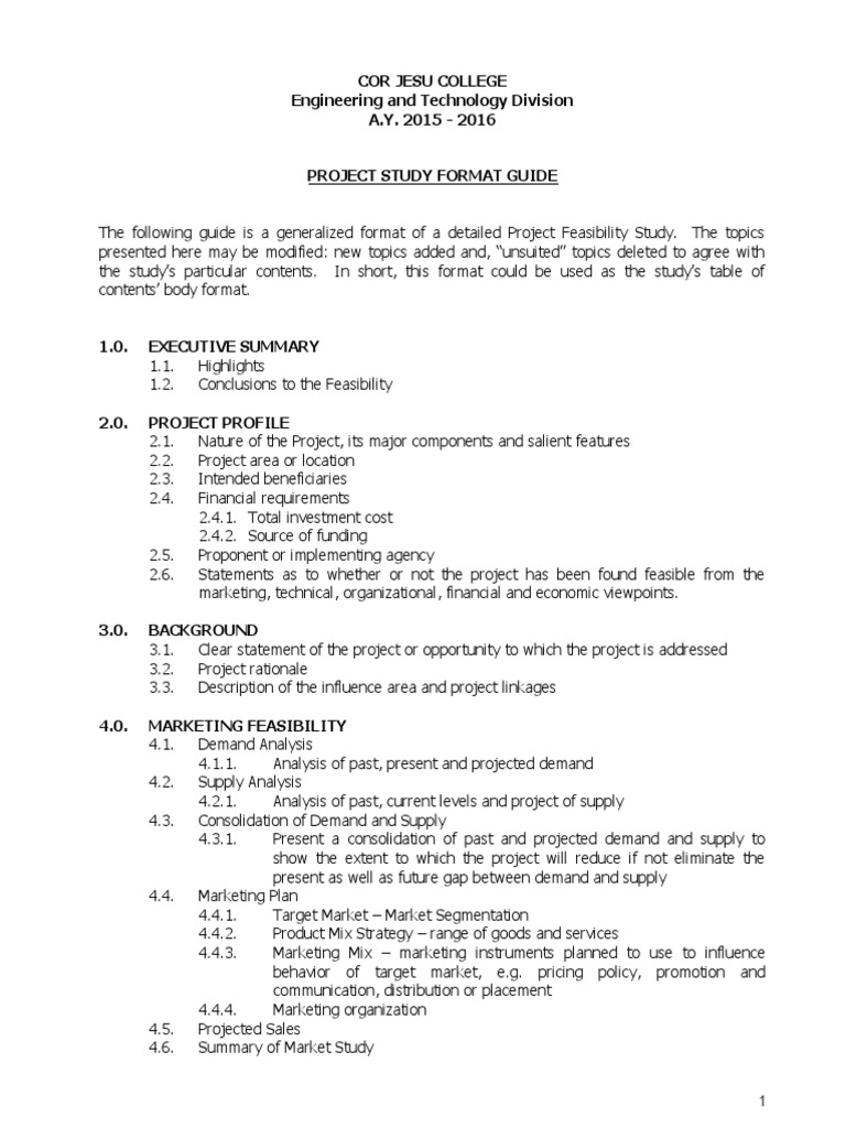 PROJECT STUDY FORMAT GUIDE Revised PDF Feasibility Study Cost