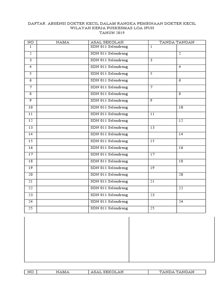 DAFTAR ABSENSI DOKTER KECIL DALAM RANGKA PEMBINAAN DOKTER KECIL Delta ...