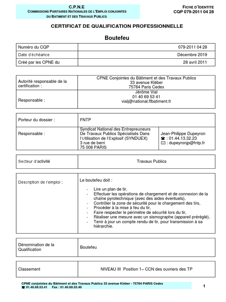 Qualification Boutefeu : CQP et Activités | PDF | Science | Science et ...