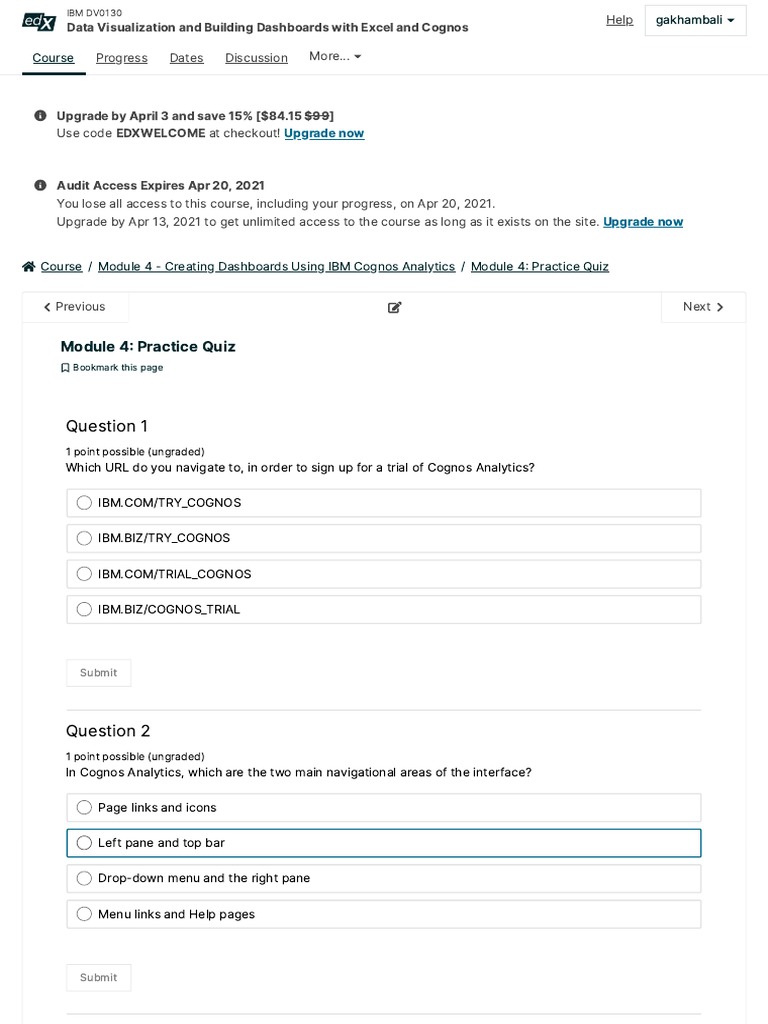 Module 4 Practice Quiz: Upgrade Now | PDF | Microsoft Excel | Cyberspace