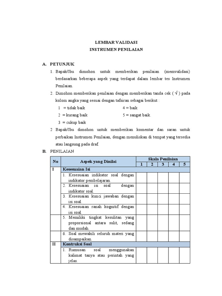 Lembar Validasi Instrumen Penilaian | PDF