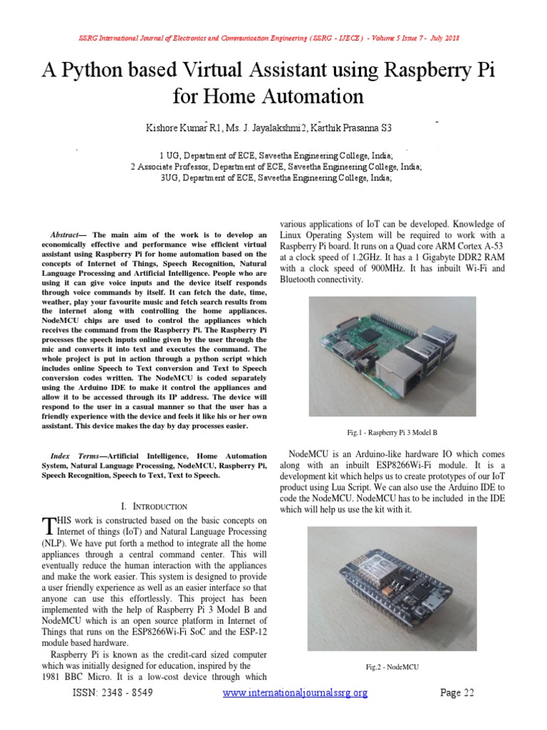 A Python Based Virtual Assistant Using Raspberry Pi For Home Automation ...