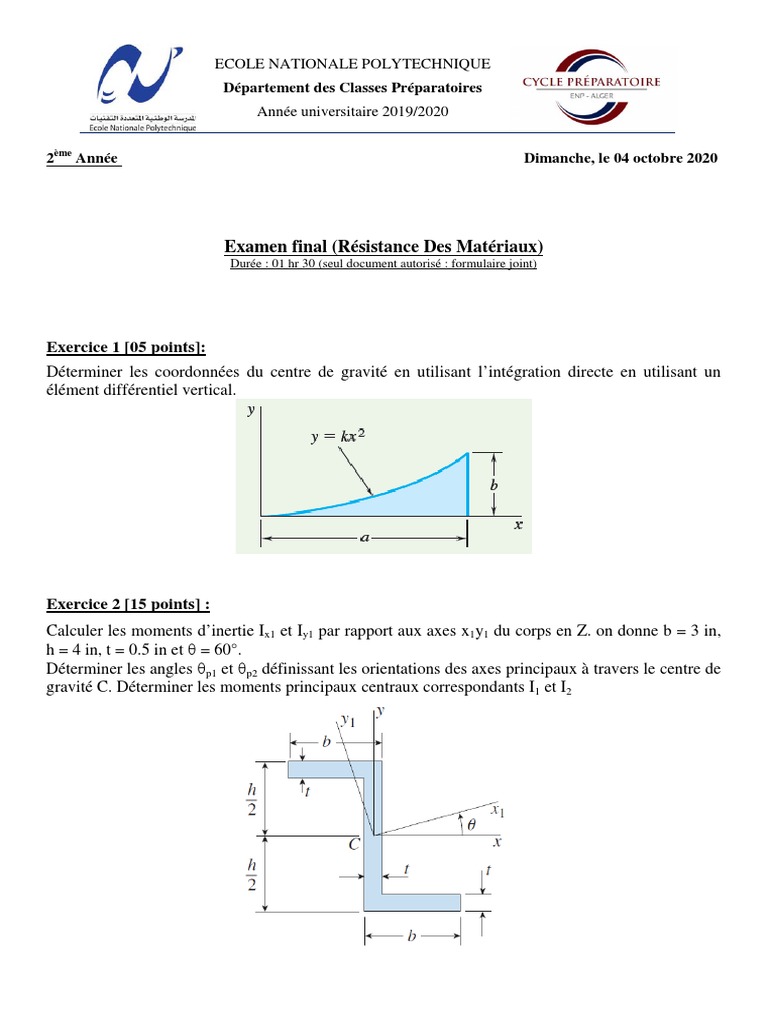 Corrigé Examen RDM ENP 2020 | PDF | Mécanique newtonienne | Physique