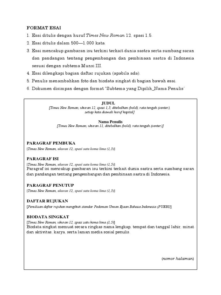 Format Penulisan Esai Kemendikbud | PDF