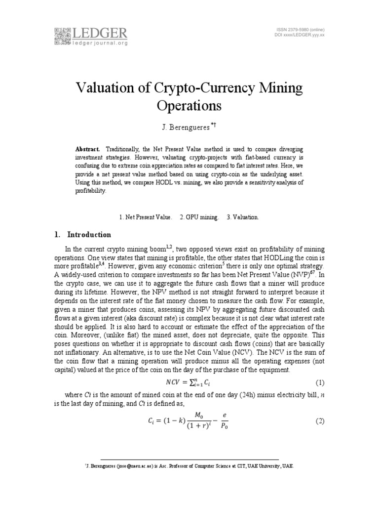 Valuation of Crypto-Currency Mining Operations: J. Berengueres ...