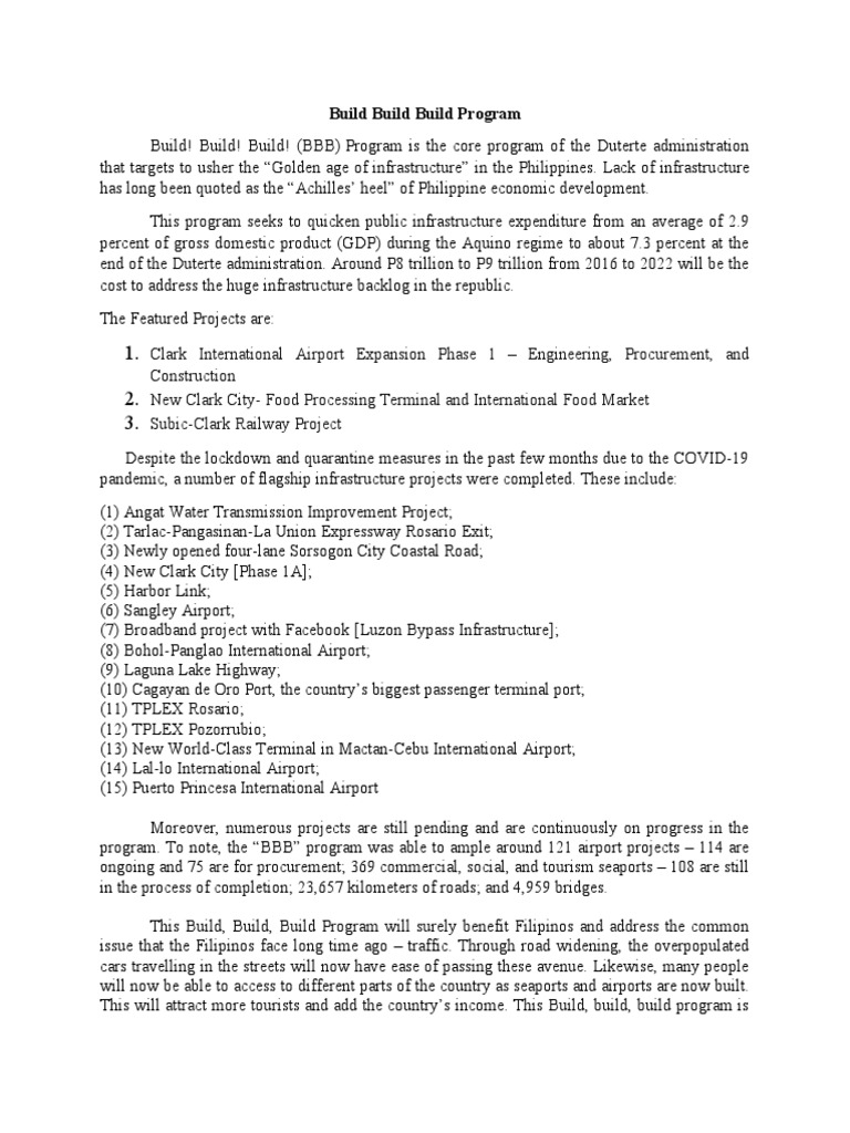 Build Build Build Program | PDF | Infrastructure | Philippines