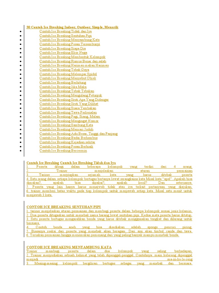30 Contoh Ice Breaking Indoor | PDF