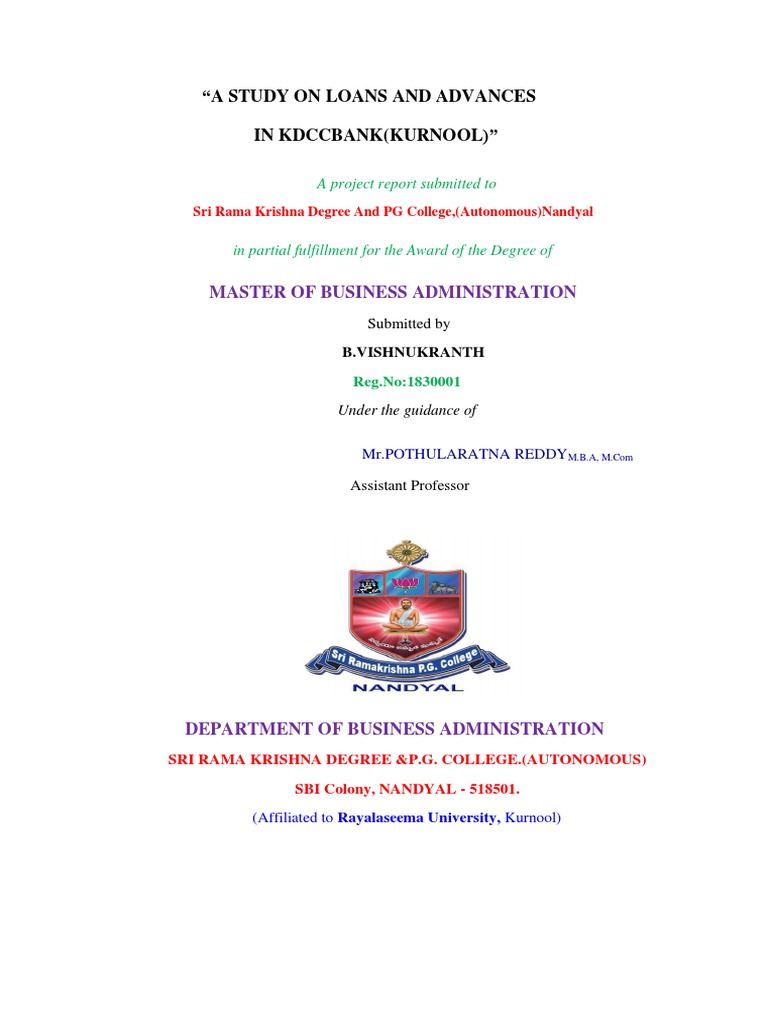 MBA Project: KDCC Bank Loan Study | PDF | Loans | Credit