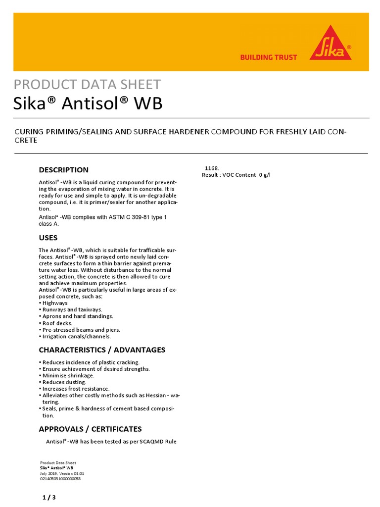 Sika® Antisol® WB: Product Data Sheet | PDF | Disclaimer | Concrete