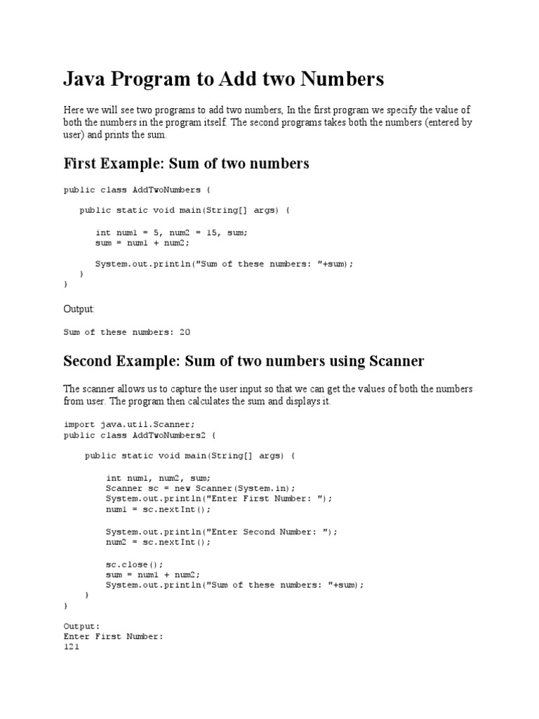 Java Program To Add Two Numbers Pdf Command Line Interface Programming Paradigms