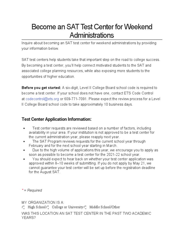 Become an SAT Test Center Today | PDF | Career & Growth | Business