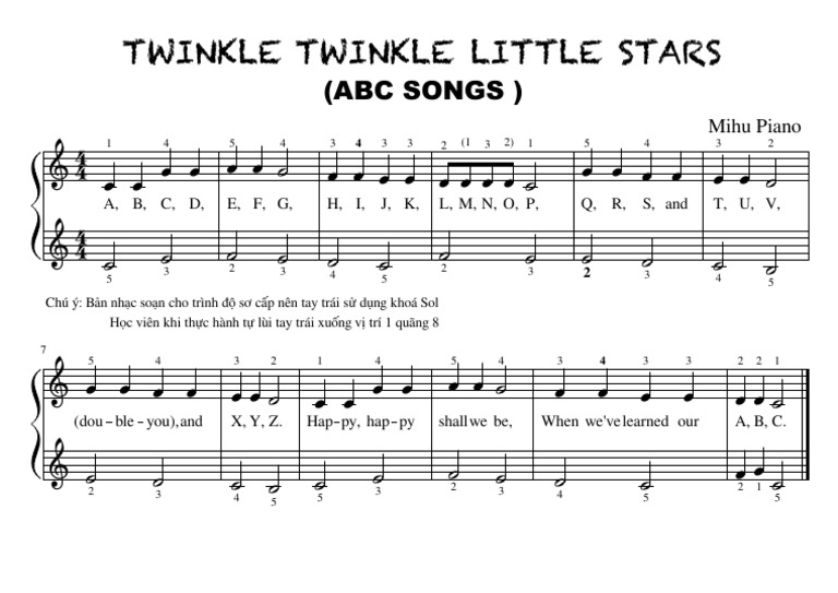 Bài 6 - Twinkle Twinkle Little Stars - ABC SONGS (Easy) | PDF