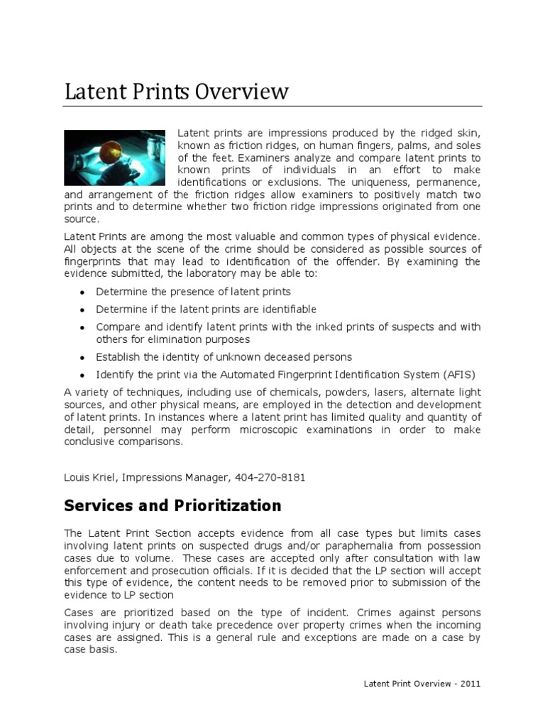 Latent Prints Overview: Services and Prioritization | PDF | Fingerprint ...