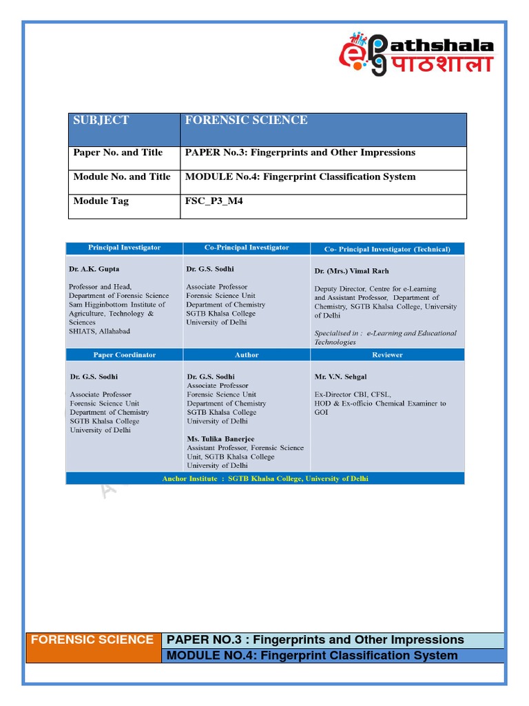 Classification and Identification of Fingerprints: An Overview of the ...
