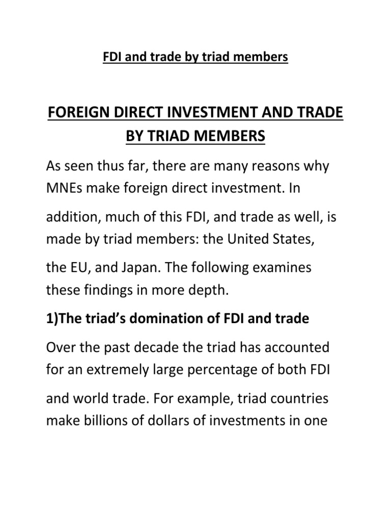 FDI and Trade Dominated by US, EU and Japan | PDF | Foreign Direct ...