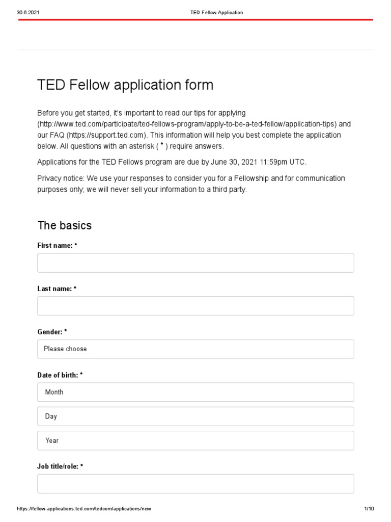 TED Fellow Application | PDF | Communication | Business
