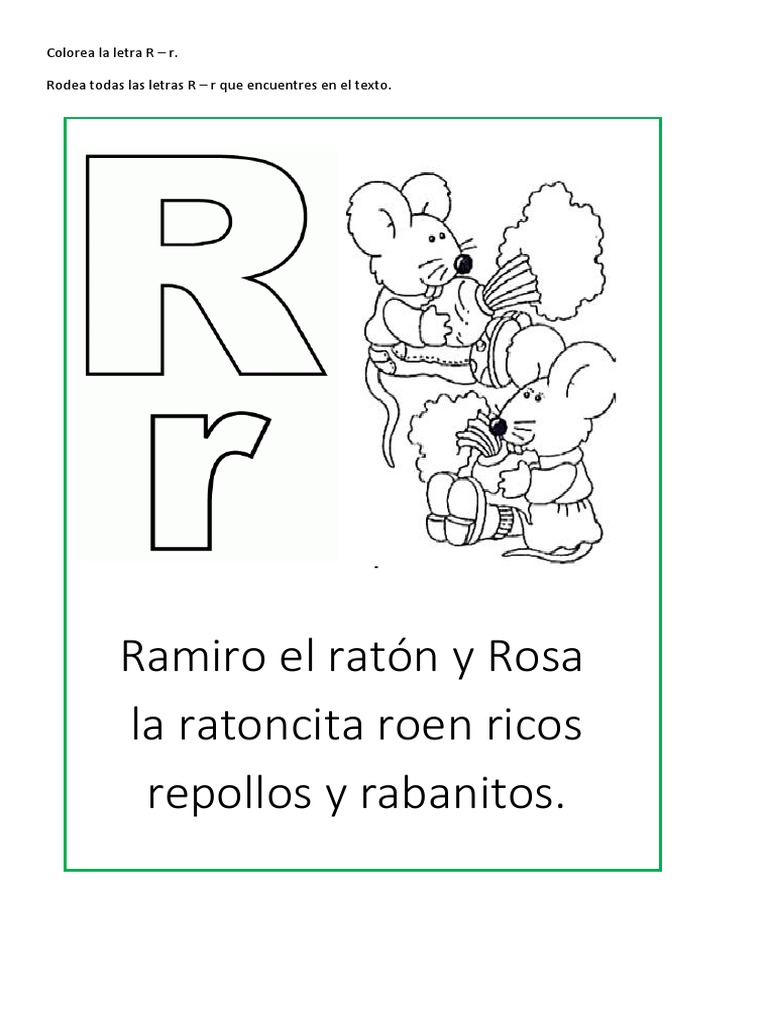 Rodea todas las letras R en un cuento sobre Ramiro el ratón y Rosa la ratoncita | PDF